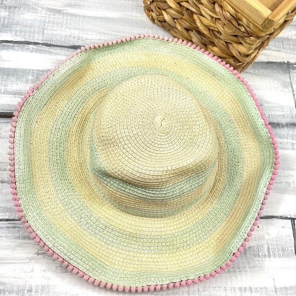 Target | Accessories | Boho Striped Pom Straw Hat Sun Bleached Floppy ...